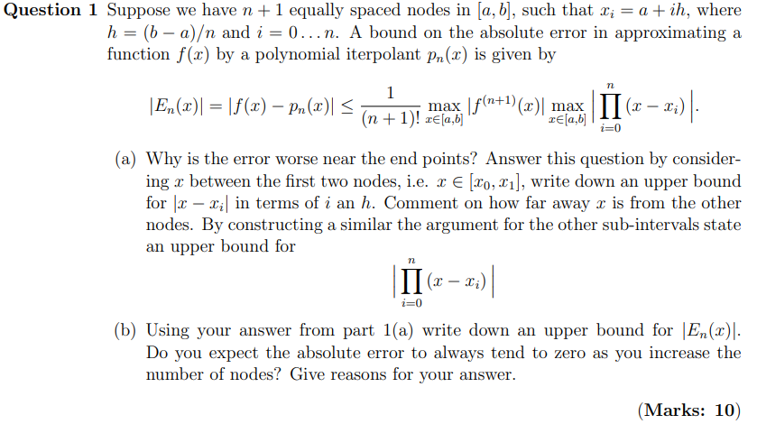 Solved Question 1 ﻿Suppose we ﻿have n+1 ﻿equally spaced | Chegg.com