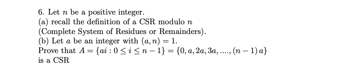 Solved 6. Let n be a positive integer. (a) recall the | Chegg.com