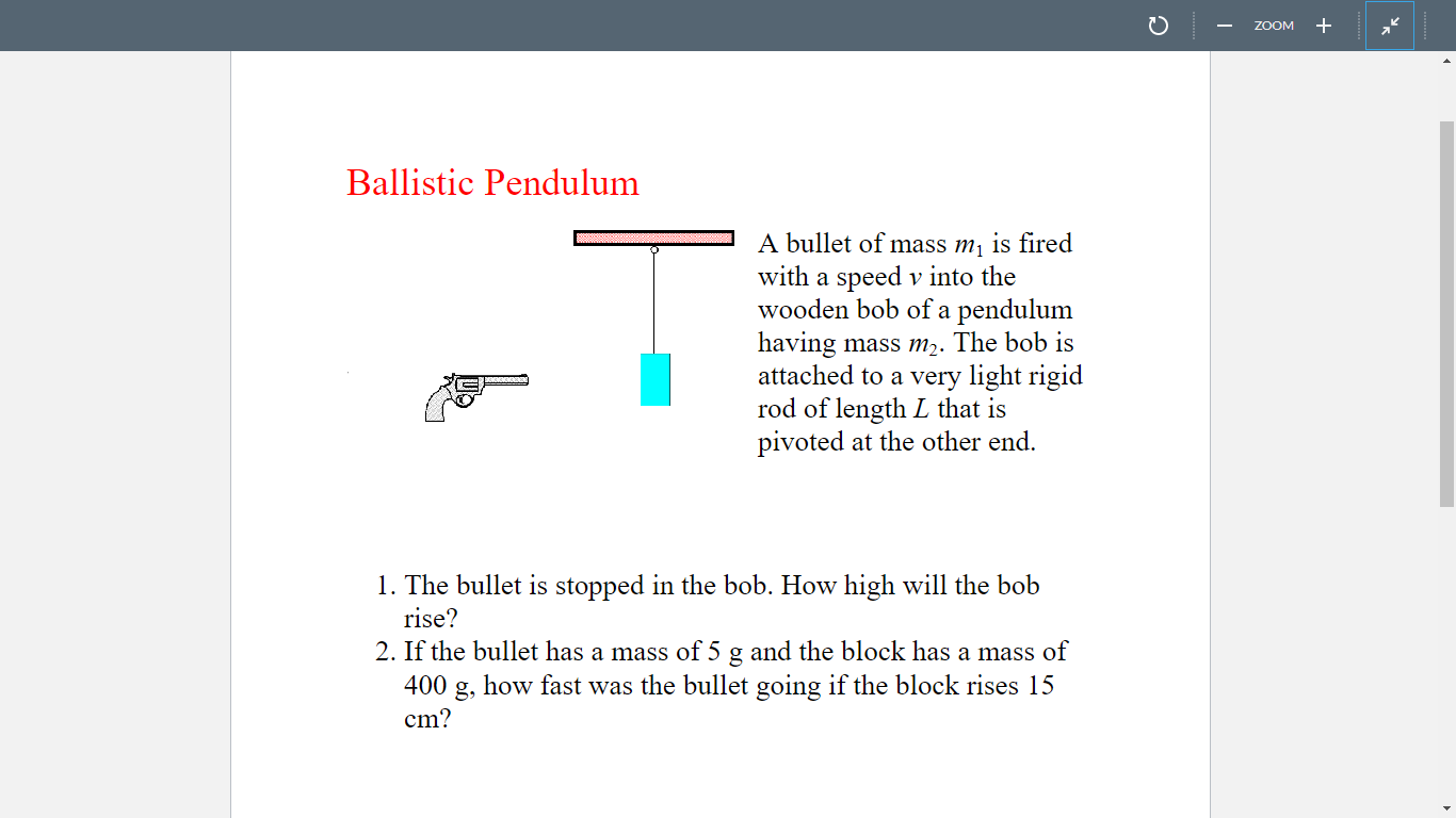 Solved Ballistic Pendulum A bullet of mass m1 is fired with | Chegg.com