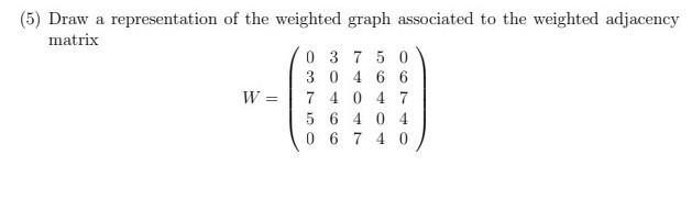 Solved (5) Draw a representation of the weighted graph | Chegg.com