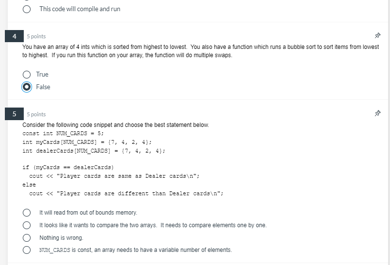 Solved O This code will compile and run -10 4 5 points You | Chegg.com