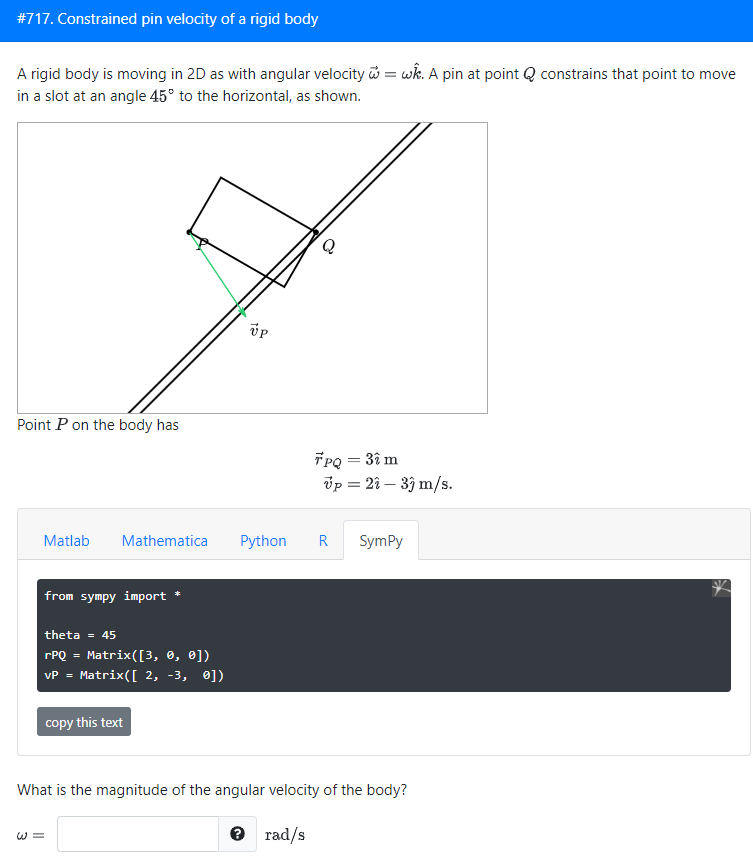 Solved #717. Constrained pin velocity of a rigid body A | Chegg.com