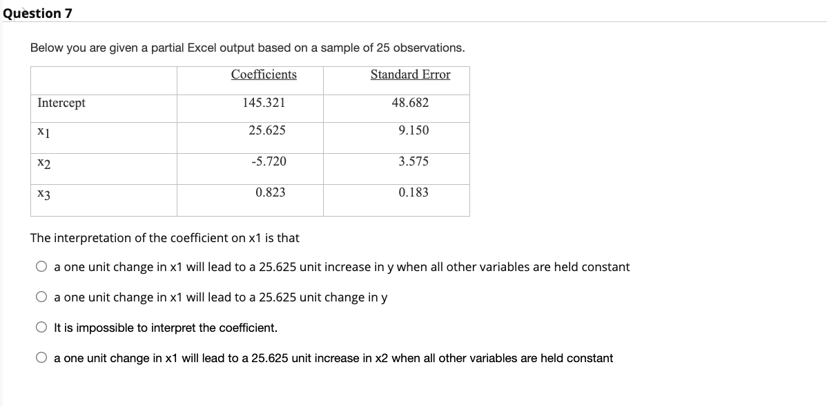 Solved Below You Are Given A Partial Excel Output Based On A 