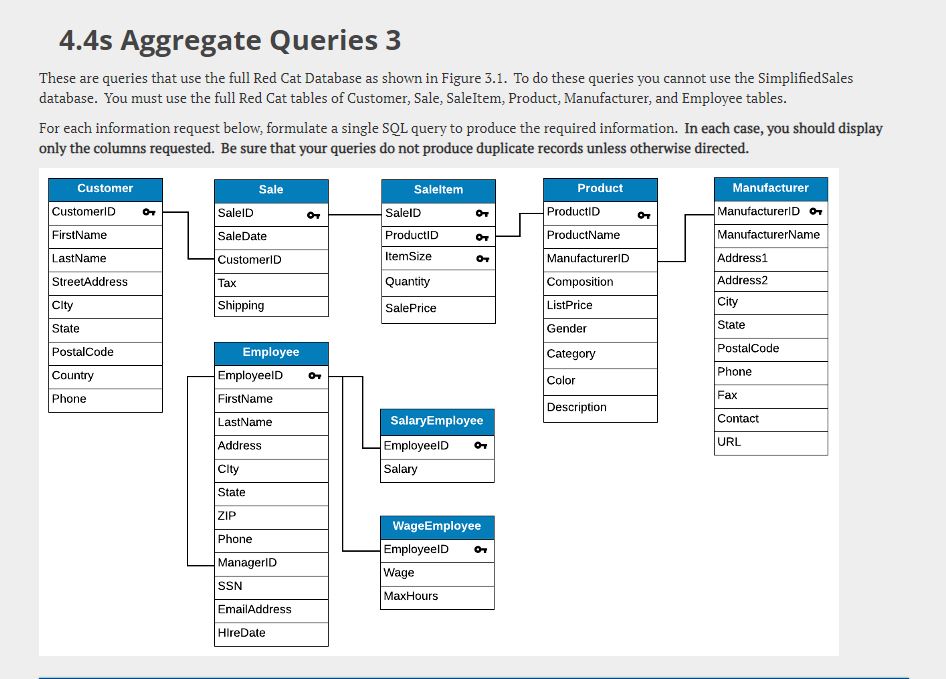 Solved 4.4s Aggregate Queries 3 These are queries that use | Chegg.com