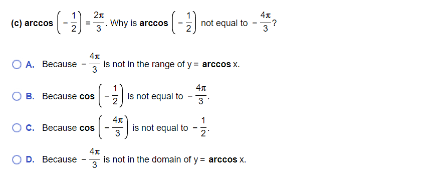 Solved Consider the inverse cosine function, defined by y = | Chegg.com