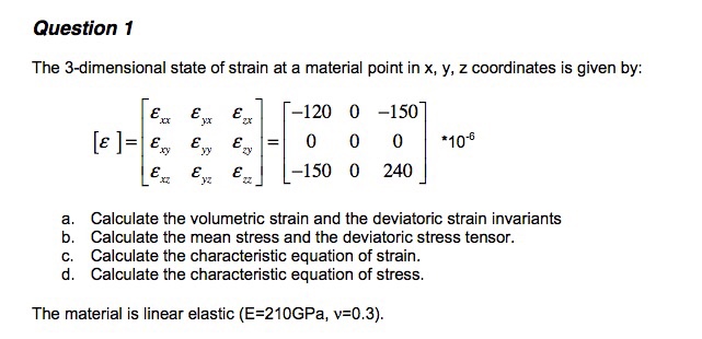 Solved The 3-dimensional state of strain at a material point | Chegg.com