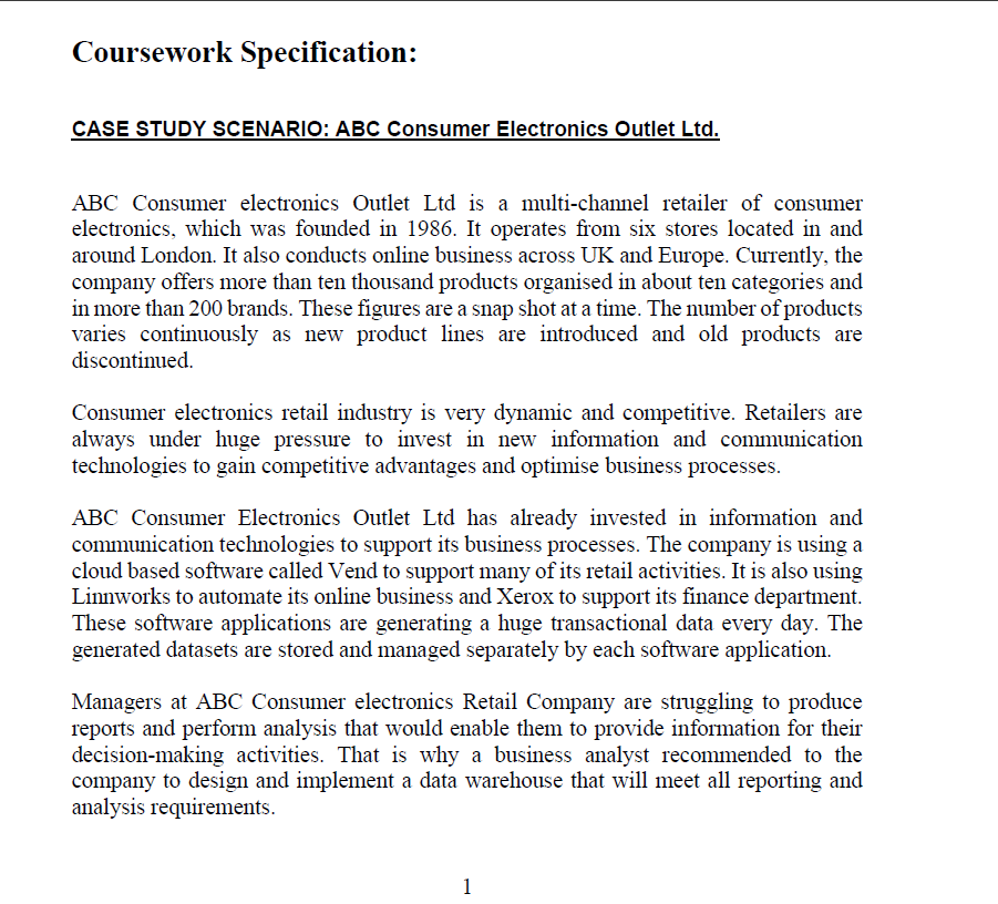 Solved CASE STUDY SCENARIO: ABC Consumer Electronics Outlet | Chegg.com