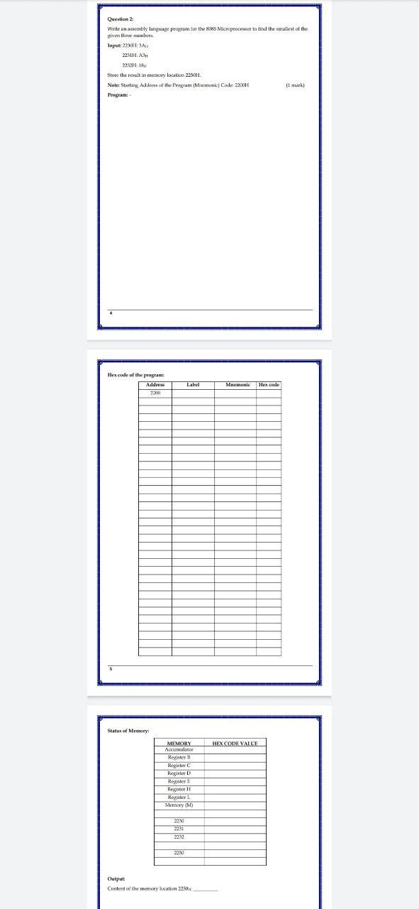 Solved Write an assembly language program for the 8085 | Chegg.com