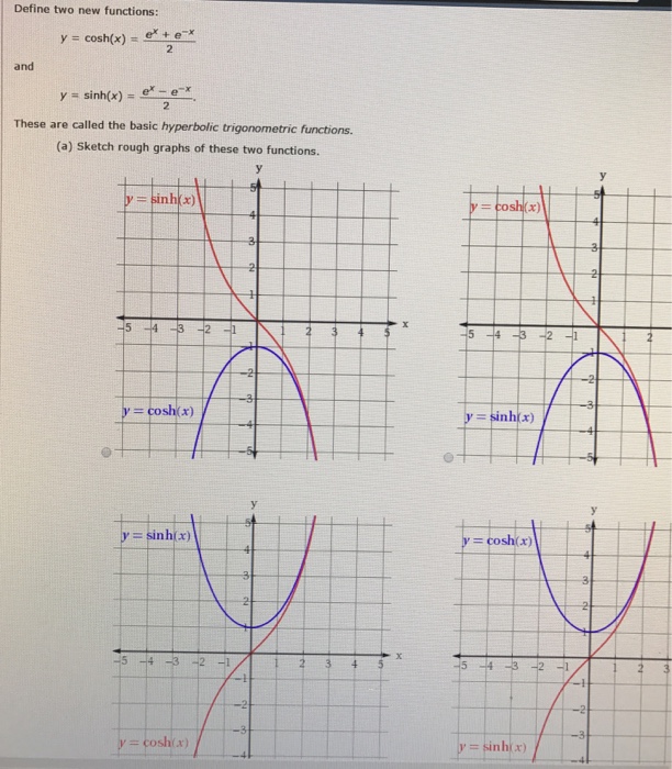 Solved Define two new functions: ex e y cosh(x) and nh(x) | Chegg.com