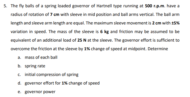 Solved 5. The fly balls of a spring loaded governor of | Chegg.com