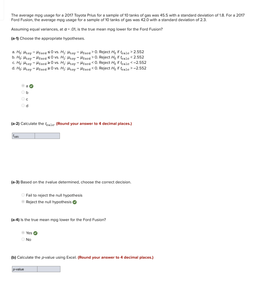 Solved The average mpg usage for a 2017 Toyota Prius for a | Chegg.com