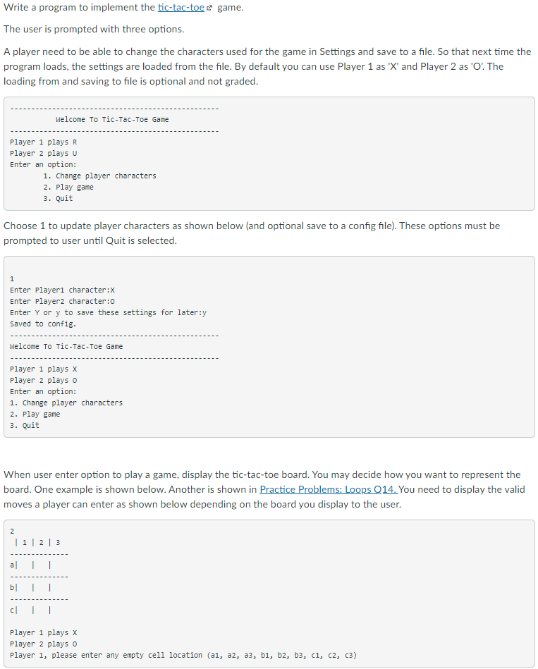 Solved Write A Program To Implement The Tic tac toee Game Chegg