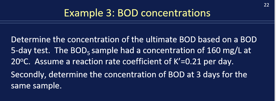 Solved Example 3: BOD concentrations Determine the | Chegg.com