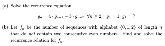 Solved (a) Solve the recurrence equation | Chegg.com