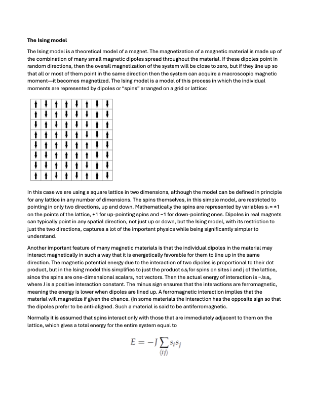 The Ising modelThe Ising model is a theoretical model | Chegg.com