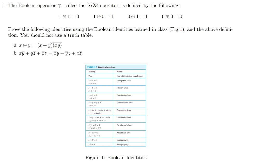 Solved 1. The Boolean operator ⊕, called the XOR operator, | Chegg.com