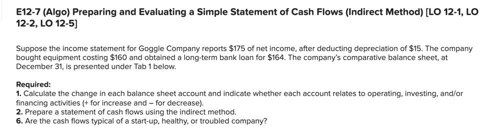 Solved E12-7 (Algo) Preparing and Evaluating a Simple | Chegg.com