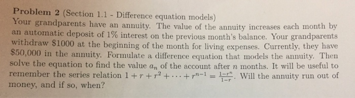 Solved Problem 2 (Section 1.1 - Difference equation models) | Chegg.com