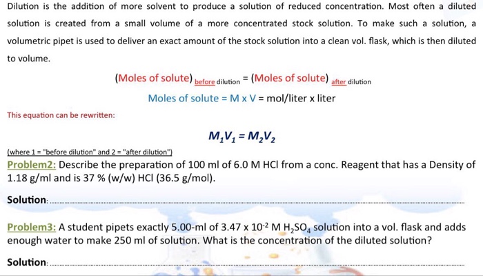 Solved Dilution is the addition of more solvent to produce a | Chegg.com