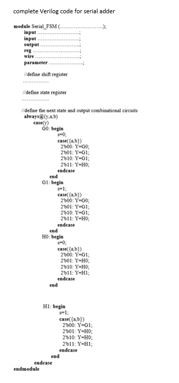 complete Verilog code for serial adder module | Chegg.com