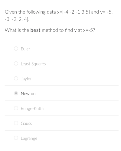Solved Given the following data x=[-4,-2,-1,3,5] and y=[-5, | Chegg.com