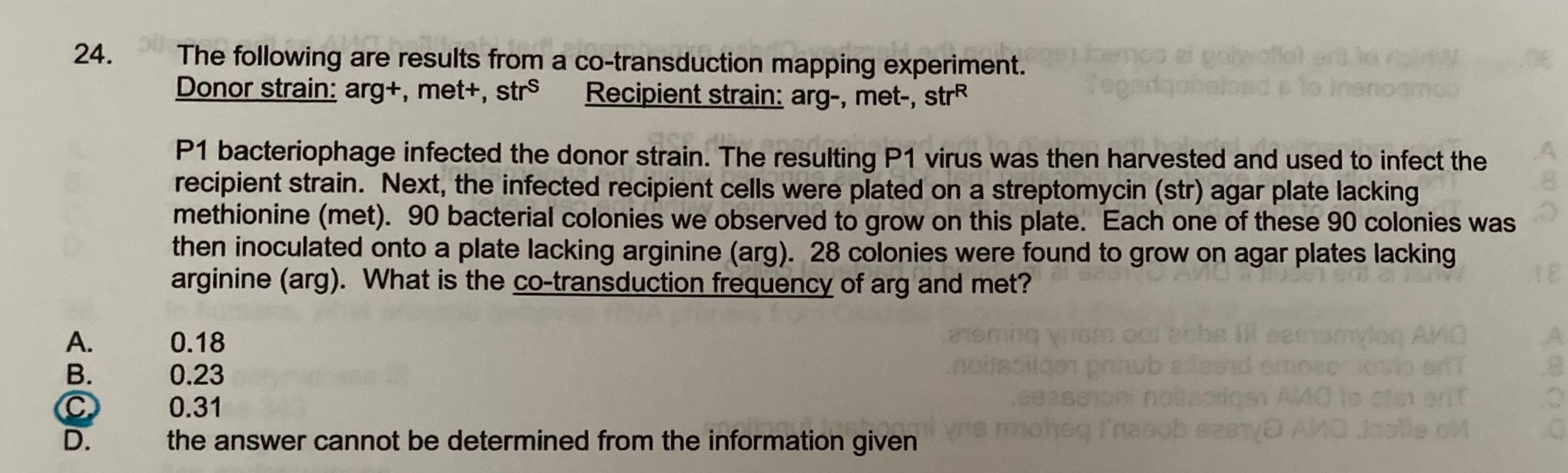 Solved 24. The following are results from a co-transduction | Chegg.com