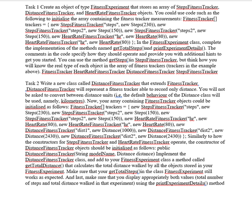 Solved 4 problems(tasks) public class FitnessExperiment { | Chegg.com