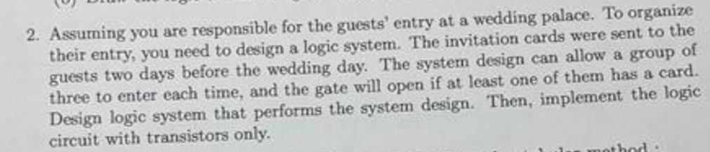 Solved 2. Assuming you are responsible for the guests' entry | Chegg.com