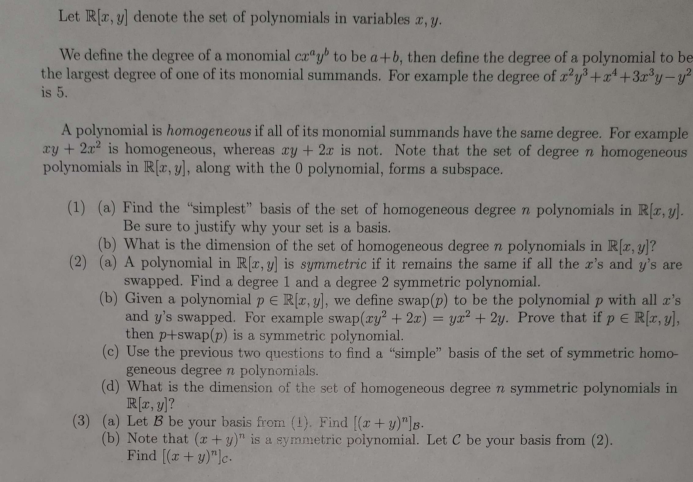 Solved Let R[x,y] ﻿denote the set of polynomials in | Chegg.com