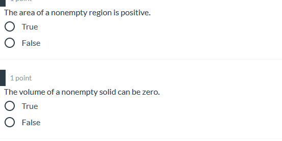 Solved The area of a nonempty region is positive. True False | Chegg.com