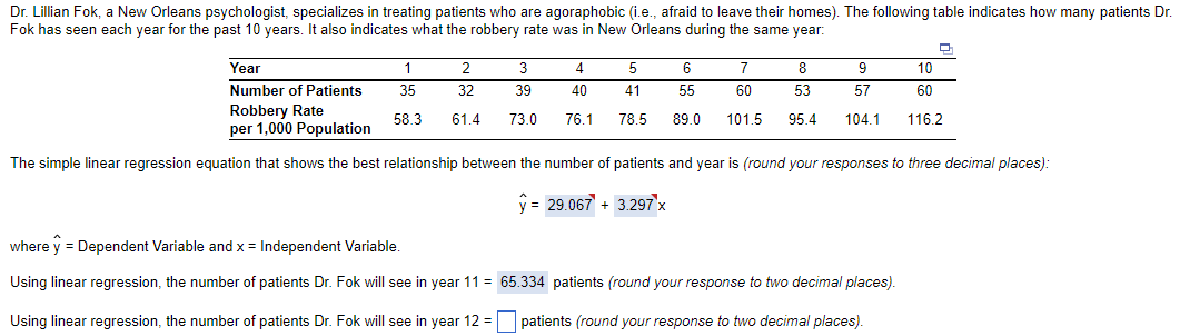Solved y^=29.067+3.297x where y^= Dependent Variable and x= | Chegg.com