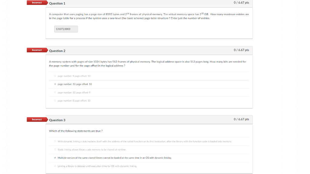 Solved Question1 0/6.67 pts A computer that uses paging has | Chegg.com