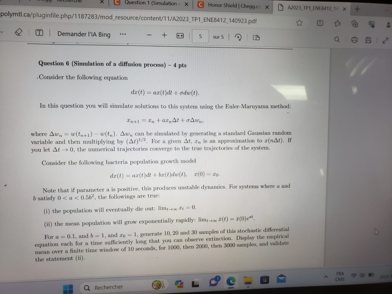 Solved Question 6 (Simulation of a diffusion process) - 4 | Chegg.com