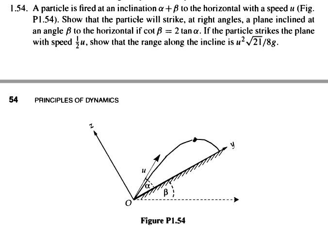 Solved 1.54. A particle is fired at an inclination α+β to | Chegg.com