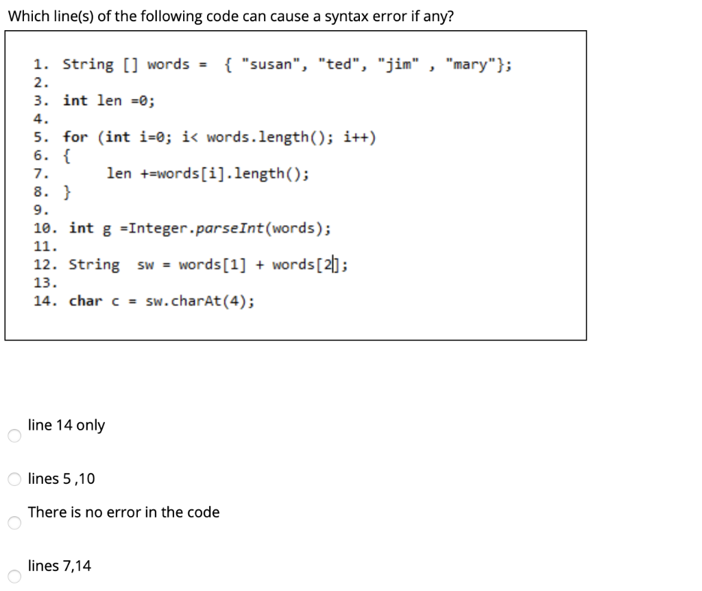 Solved Consider the following code snippet: final int SIZE | Chegg.com
