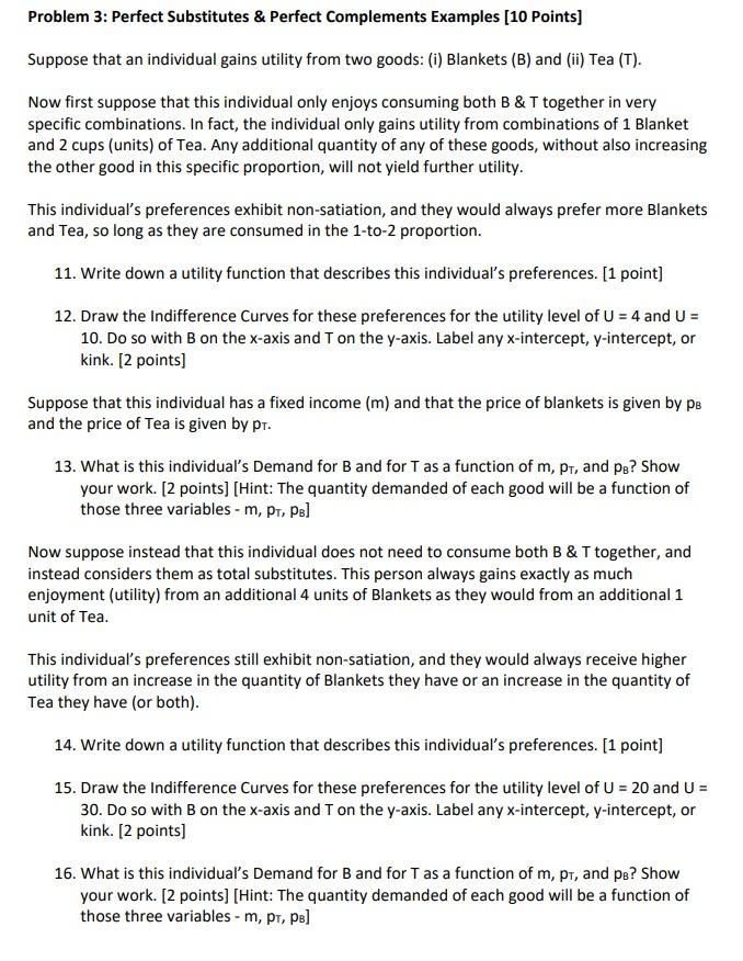 Solved Problem 3: Perfect Substitutes \& Perfect Complements | Chegg.com