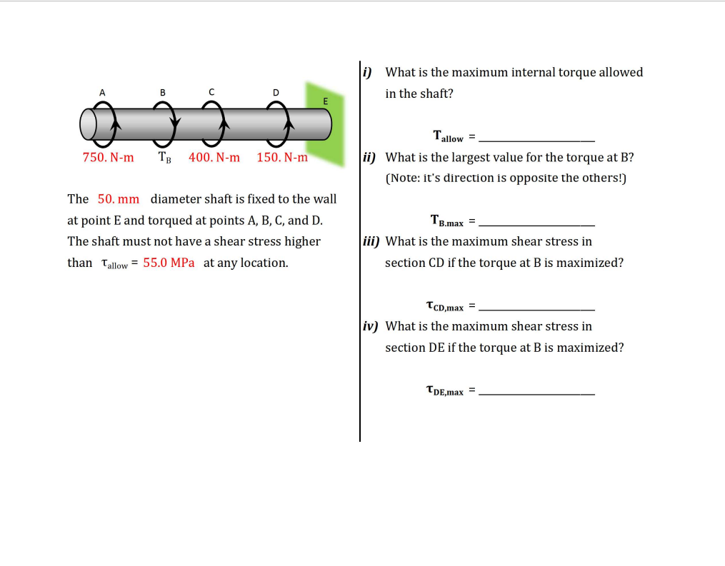 Solved i) What is the maximum internal torque allowed in the | Chegg.com