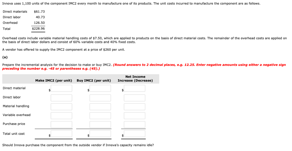 Solved Innova uses 1,100 units of the component IMC2 every | Chegg.com