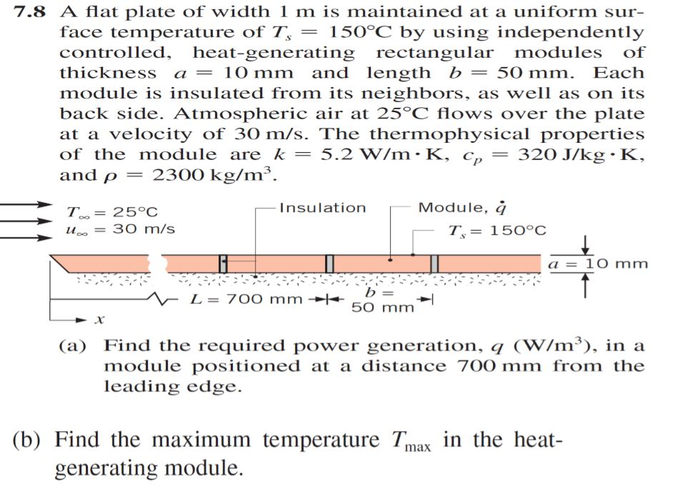 Solved 7.8 A flat plate of width 1 m is maintained at a | Chegg.com