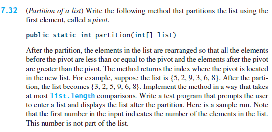 Solved 7.32 (Partition of a list) Write the following method | Chegg.com