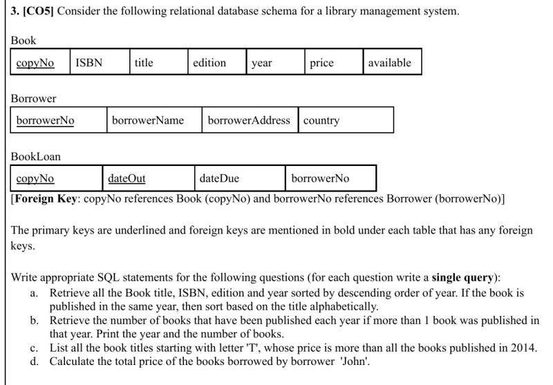 Solved 3. [CO5] Consider the following relational database | Chegg.com