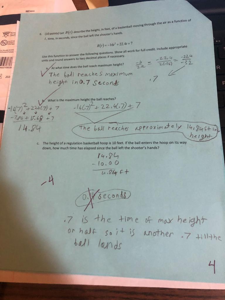 Solved 6. (10 points) Let B(t) describe the height, in feet, | Chegg.com