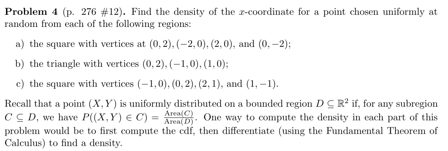 Solved Problem 4 (p. 276#12 ). Find the density of the | Chegg.com