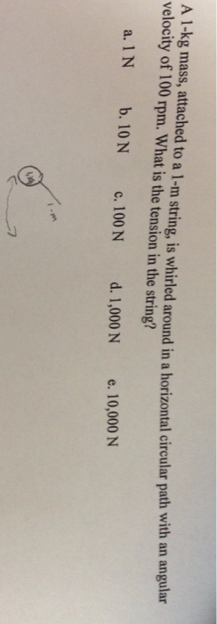 Solved A 1-kg mass, attached to a 1-m string, is whirled | Chegg.com