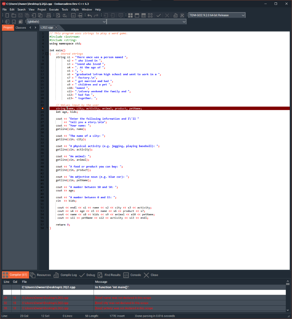 Solved I need help. I am working on a C++ program but I | Chegg.com