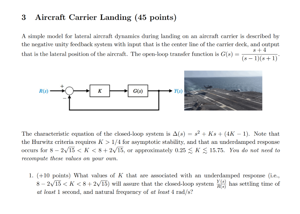 Solved 3 Aircraft Carrier Landing (45 points) A simple model | Chegg.com