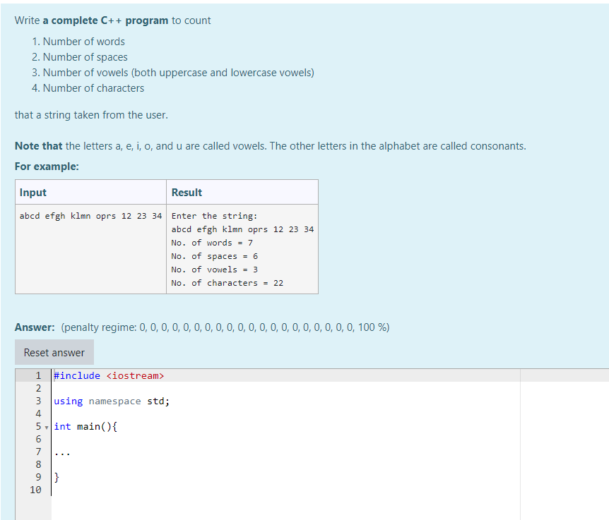 Solved Write a complete C++ program to count 1. Number of | Chegg.com