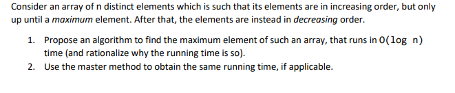 Consider an array of n distinct elements which is | Chegg.com