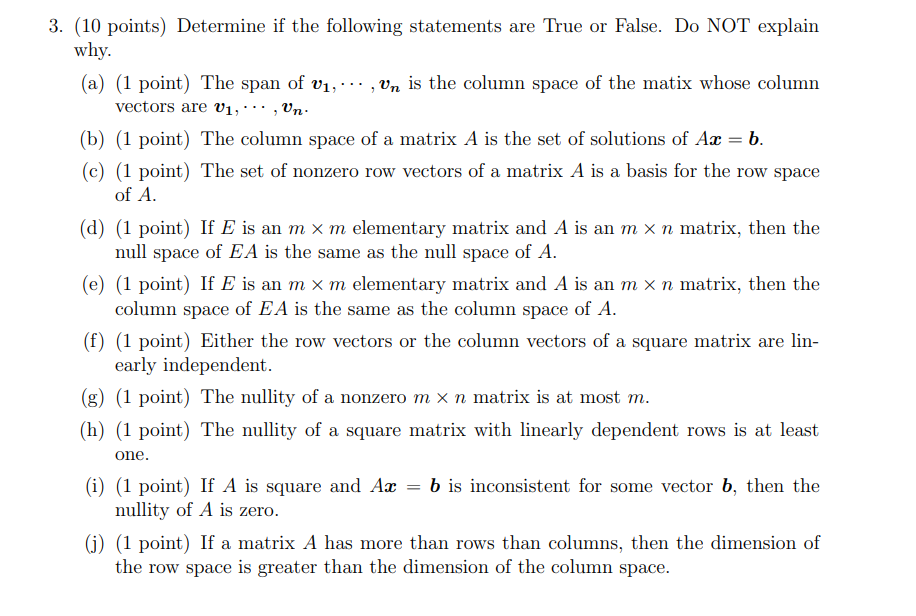 Solved 3. (10 points) Determine if the following statements | Chegg.com
