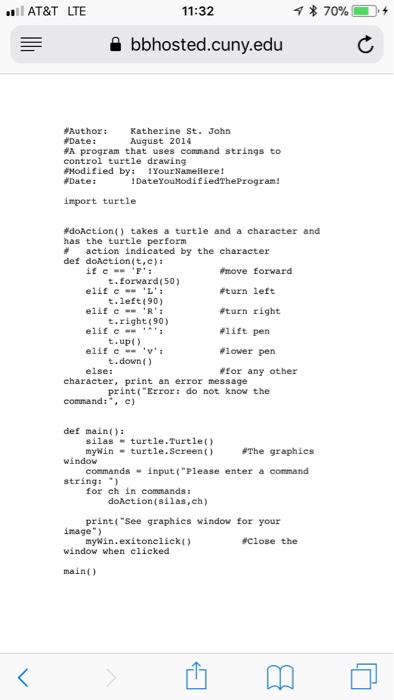 Solved 11:32 bbhosted.cuny.edu AT&T LTE The program | Chegg.com